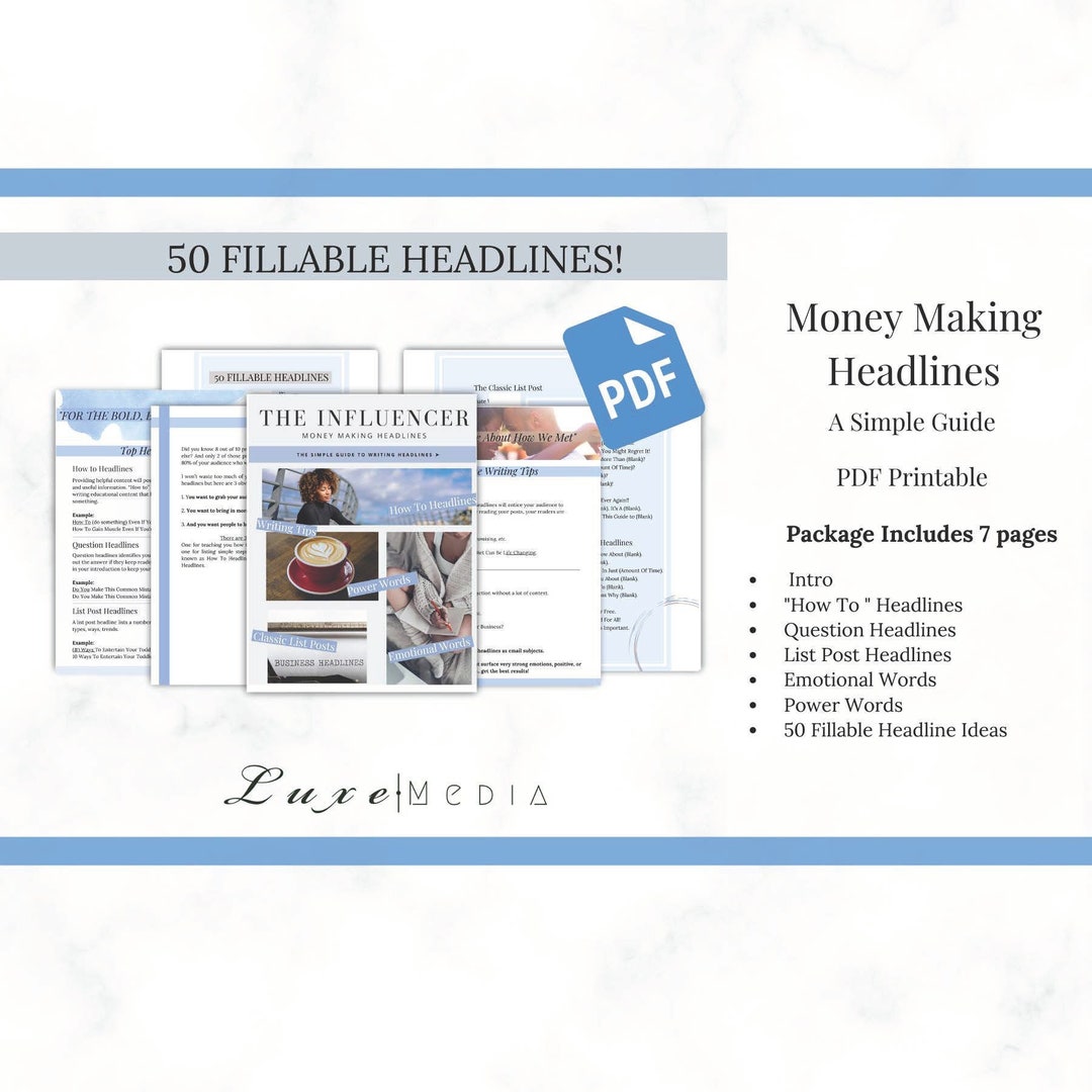 Ebook: MONEY MAKING HEADLINES Simple Guide 50 Fillable Headlines - Etsy