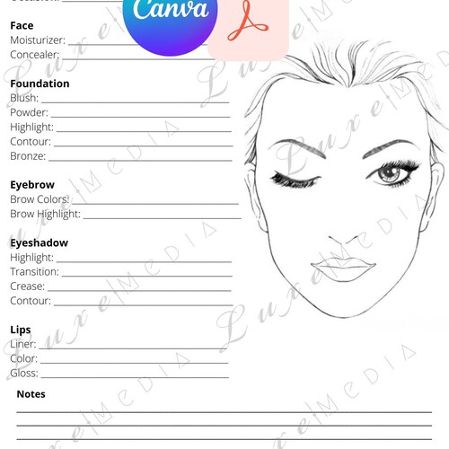Realistic Makeup Face Chart cara Make-up Artist - Etsy