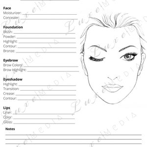 Makeup Artist Consultation Face Chart DIGITAL DOWNLOAD - Etsy