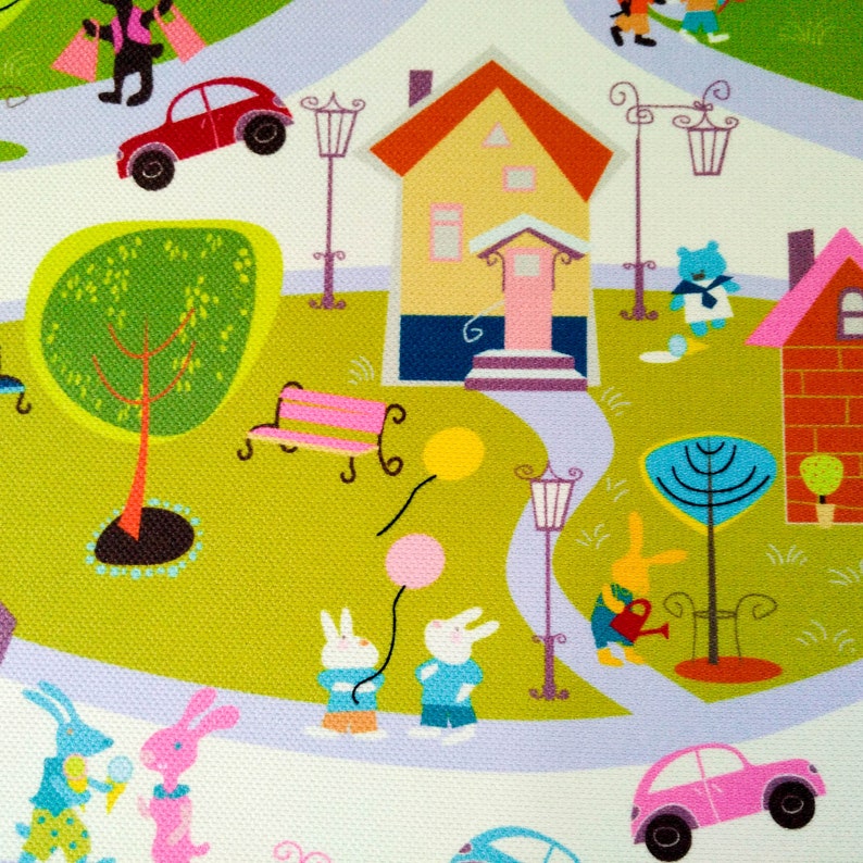 Happy Rabbits City Patterned Upholstery Fabric by the Yard - Etsy