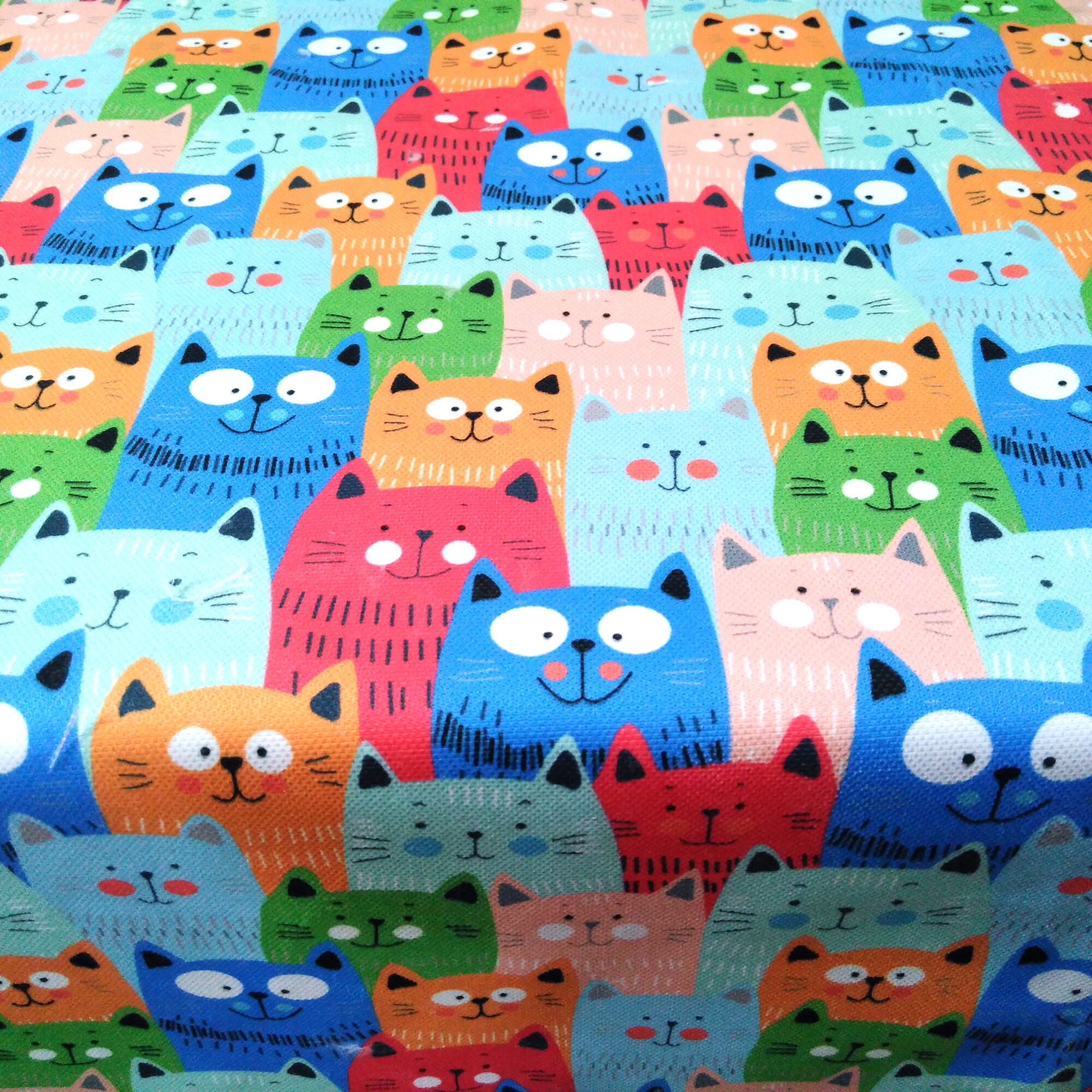Colorful Cats Cartoon Fabric Digital Printed Decorative | Etsy
