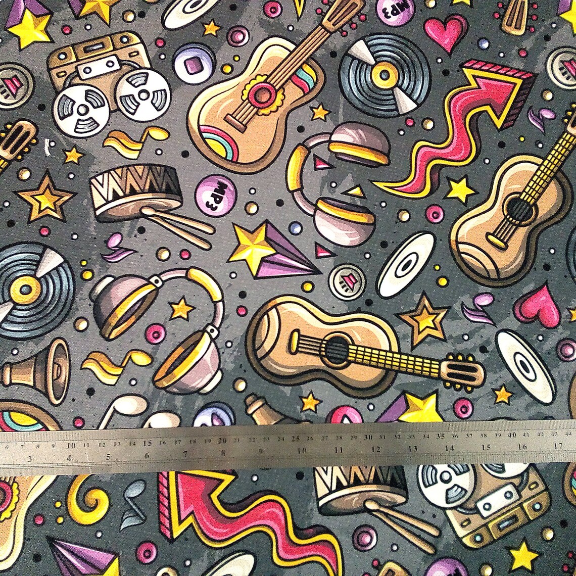 Colorful Musical Instruments Music Pattern Decorative Fabric | Etsy