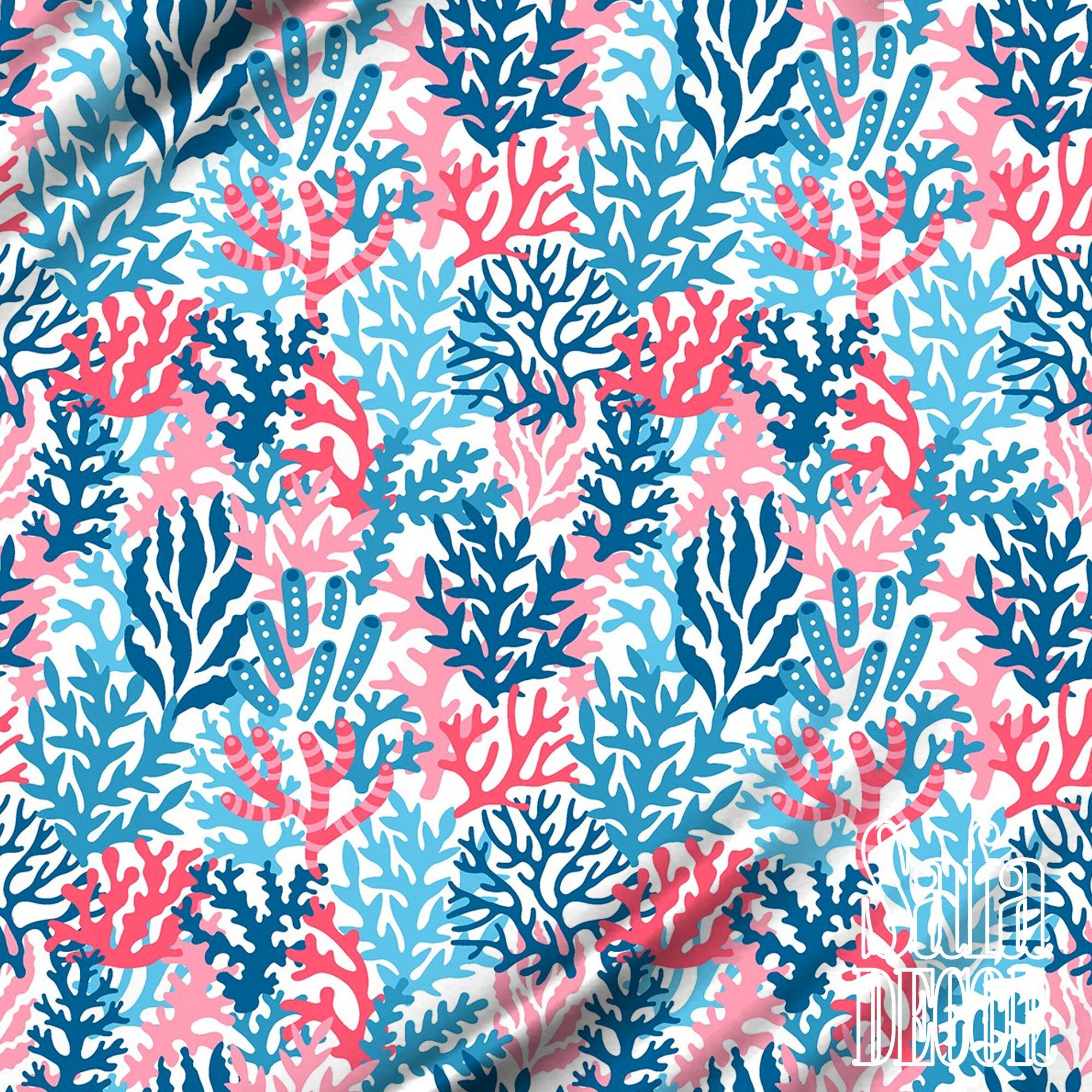 Coral And White Upholstery Fabric