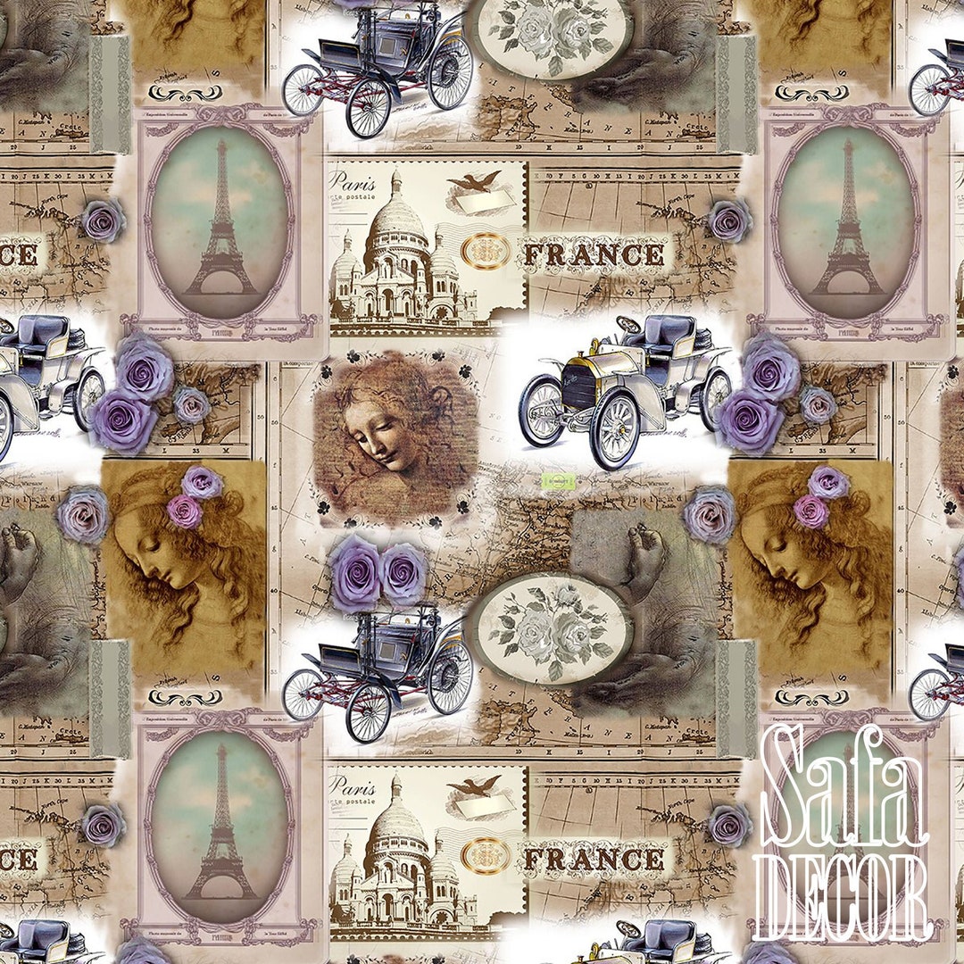 Vintage France Paris Visual Patterns Upholstery Polyester Fabric - Etsy