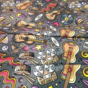 Colorful Musical Instruments Music Pattern Decorative Fabric | Etsy