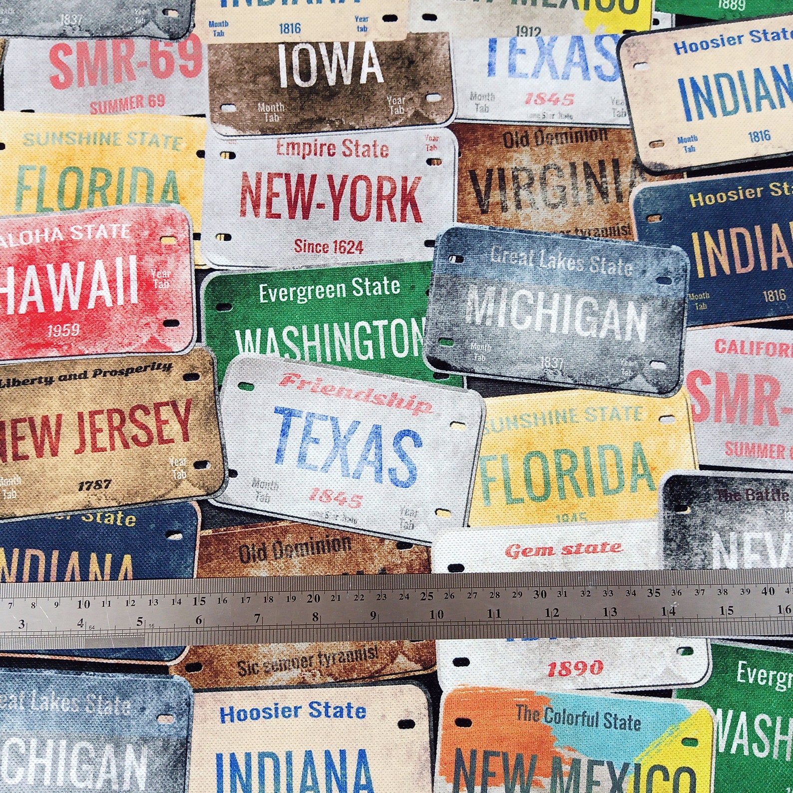 Vintage License Plate Pattern Fabric Digital Printed US - Etsy