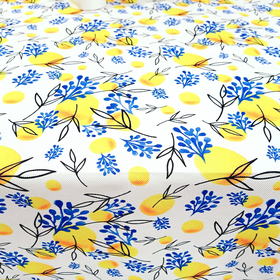 Lemon Blue Flower Watercolor Patterns Digital Printed Fabric - Etsy