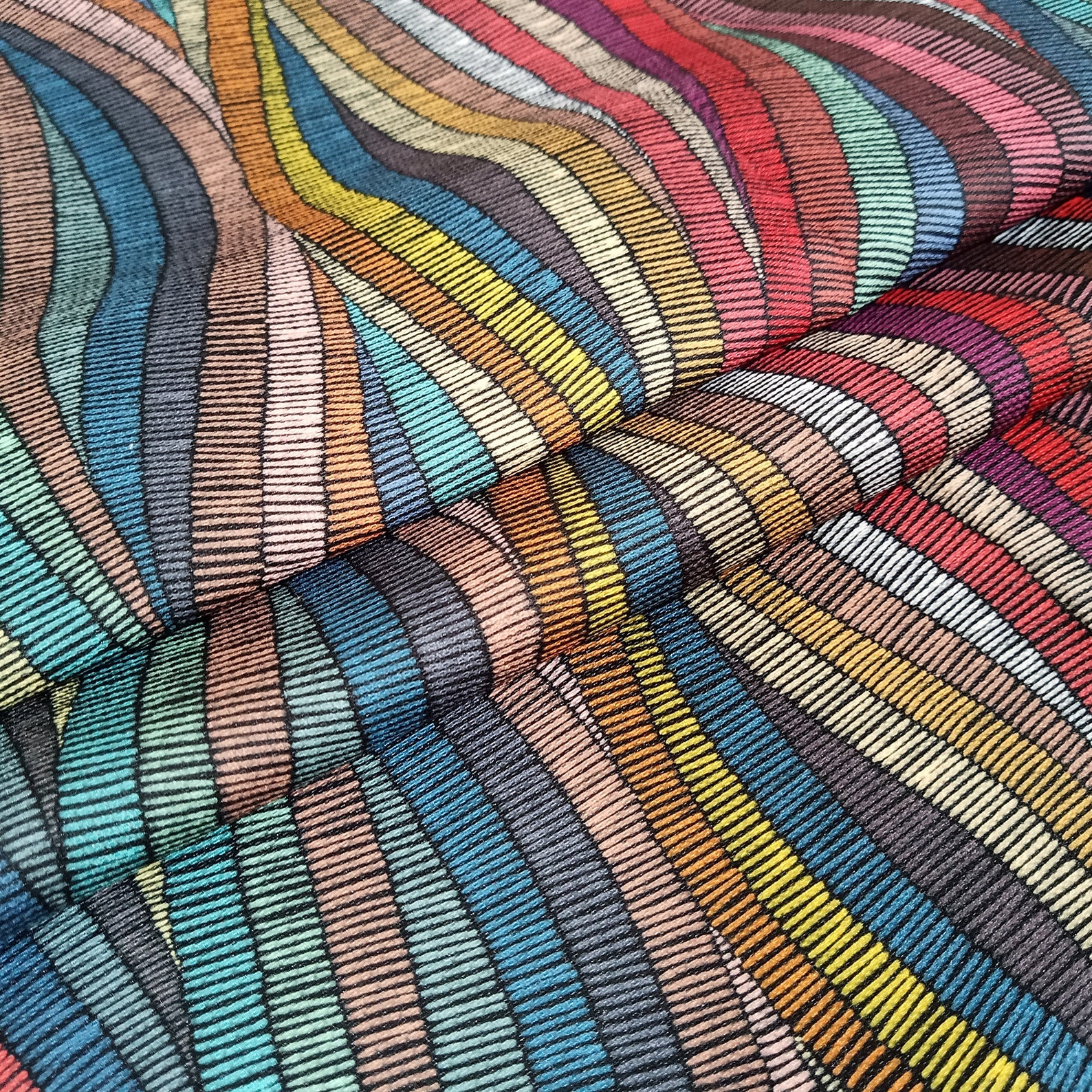 Colorful Stitch Pattern Waves Effect Upholstery Fabric by the | Etsy