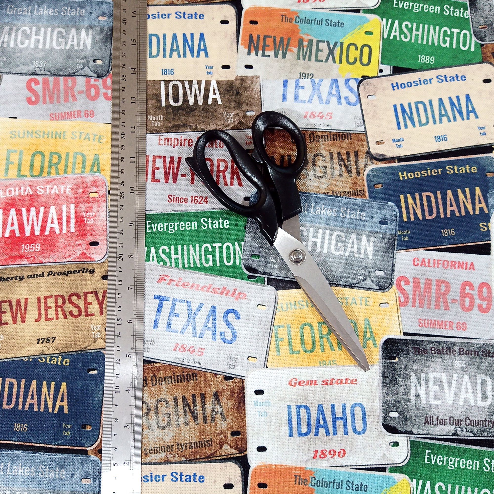 Vintage License Plate Pattern Fabric Digital Printed US | Etsy