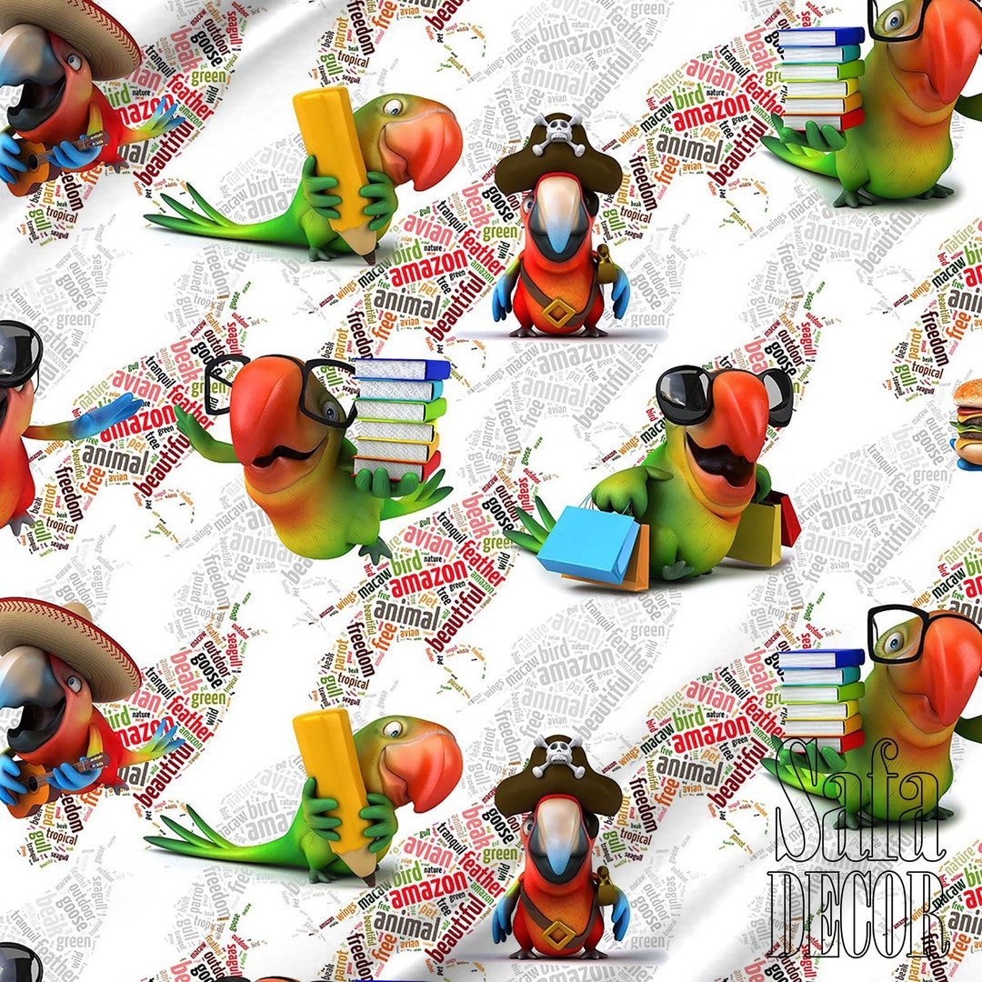 Parrot Theme Patterned Decorative Upholstery Fabric, Digital Printed ...