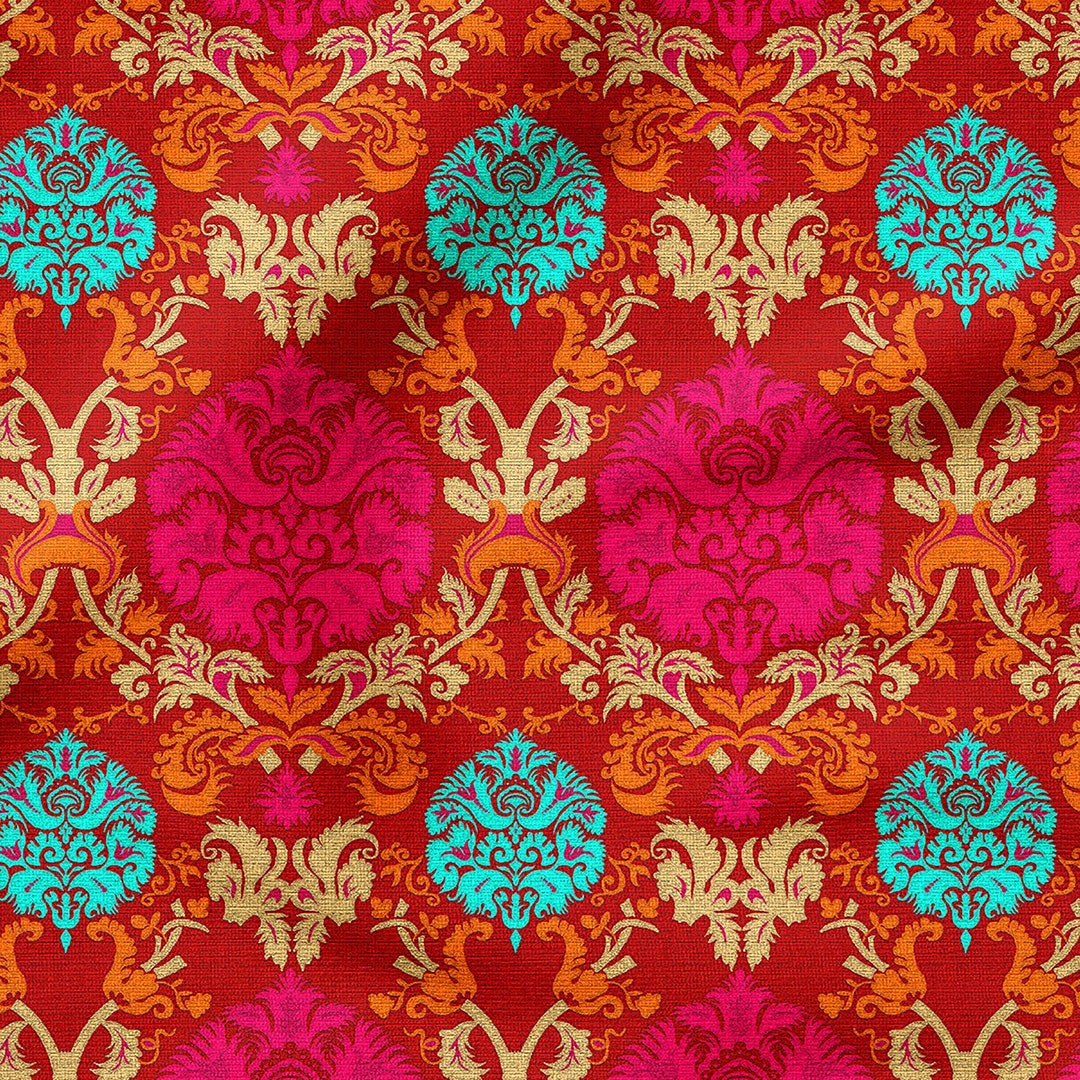 Baroque Style Red Pink Turquoise Pattern Printed Decorative Fabric by ...