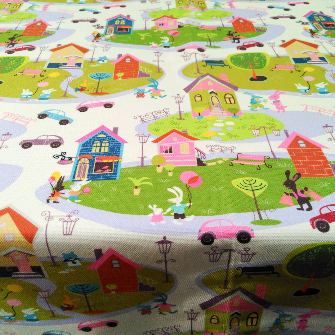 Happy Rabbits City Patterned Upholstery Fabric by the Yard - Etsy