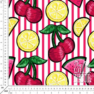 Stitch Effect Cherry Lemon Watermelon Pattern Digital Upholstery Fabric ...