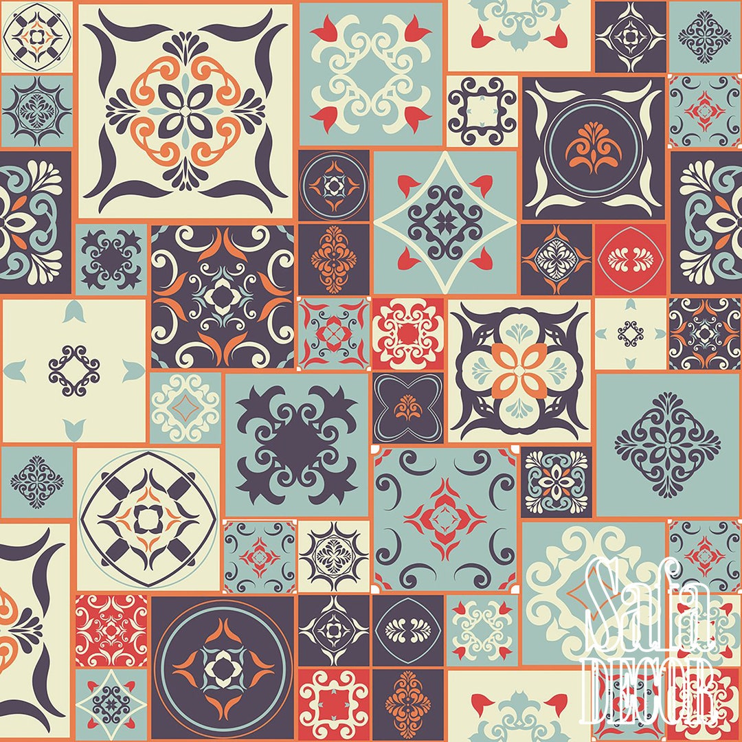 Vintage Tile Patchwork Patterned Boho Upholstery Fabric by the Yard - Etsy