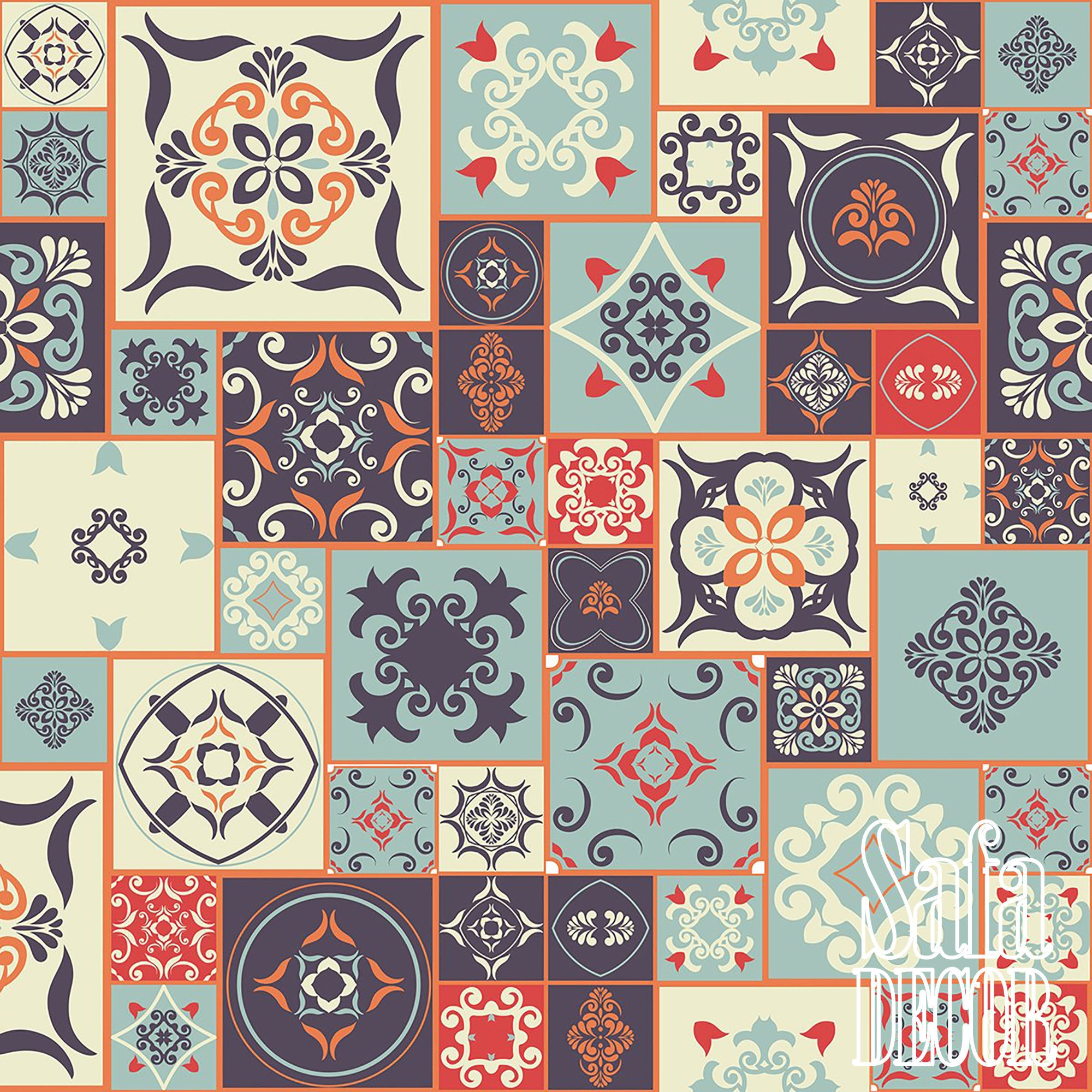 Vintage Tile Patchwork Patterned Boho Upholstery Fabric By The | Etsy