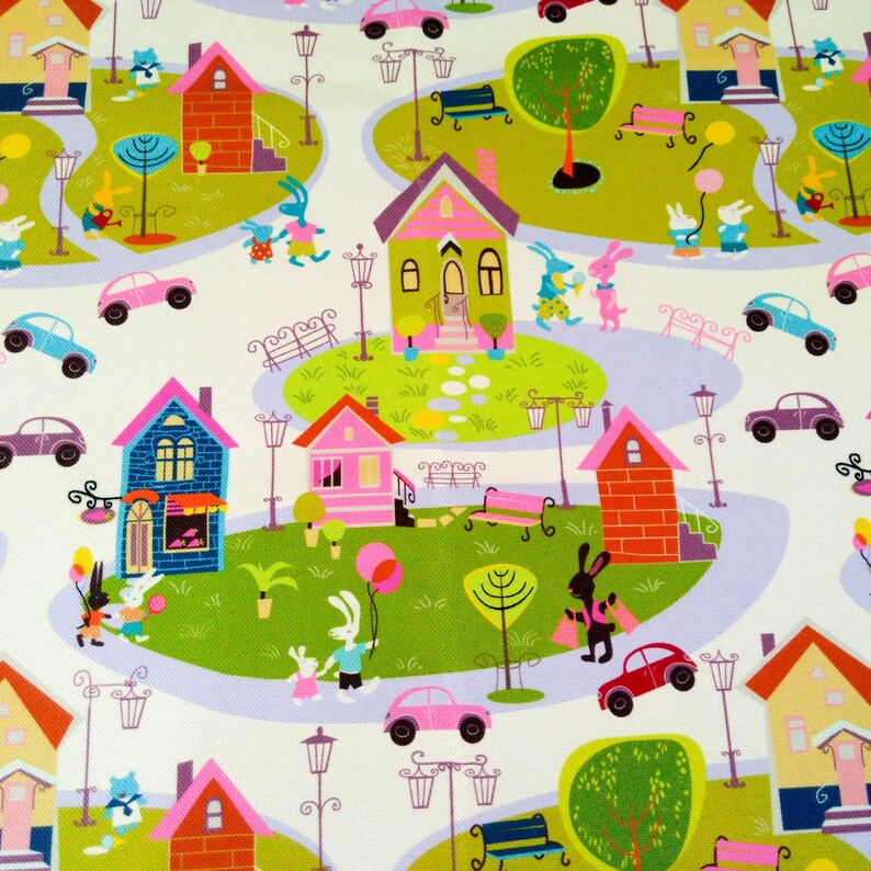 Happy Rabbits City Patterned Upholstery Fabric by the Yard - Etsy