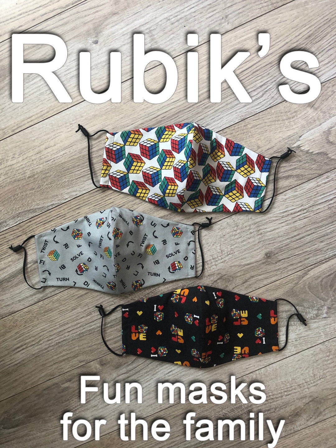 Rubik's Cube Face Masks, Adult & Child Sizes, 2-layer Olson, Pocket for ...
