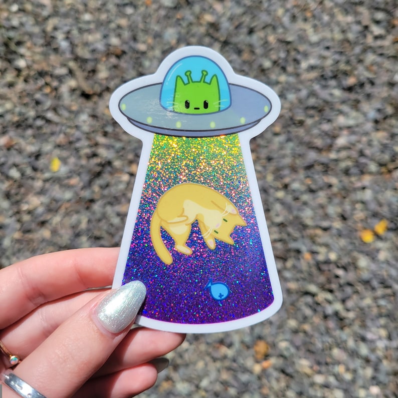 Alien Cat Ufo Waterproof Sticker | Vinyl, Sci-fi, Cute, Decal - Etsy