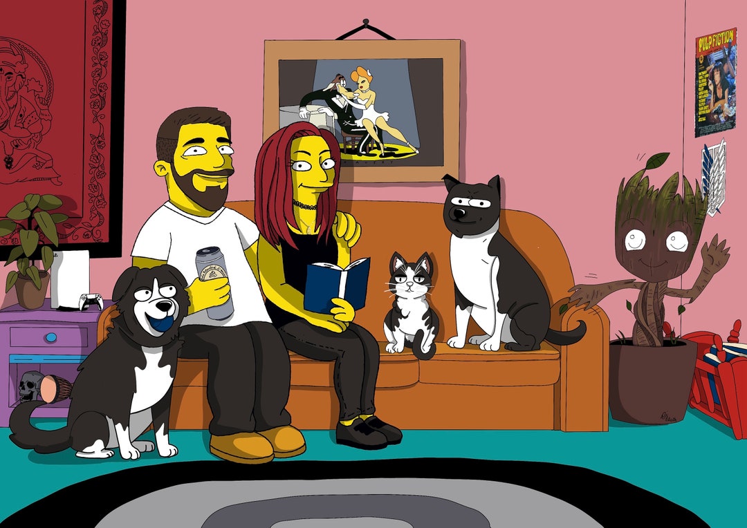 PRINT Personalized Simpson Illustration Friends Couple Decors of Your ...