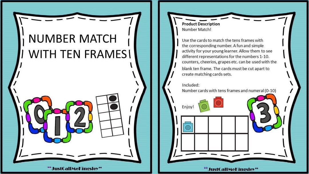 Number Match With Ten Frames 1-10 - Etsy