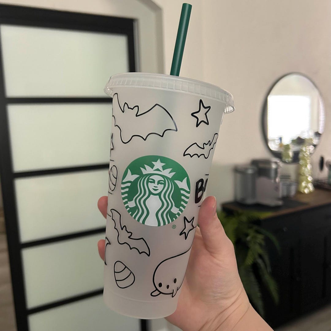 Halloween Ghost Starbucks Venti Cold Cup, Spooky Bats & Candy Corn - Etsy