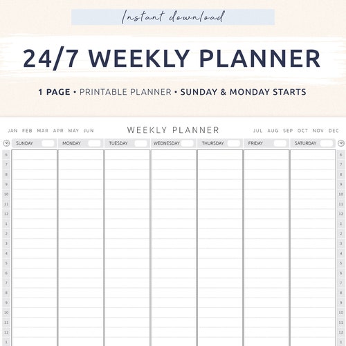 24/7 Weekly Planner Weekly Schedule Printable Weekly | Etsy