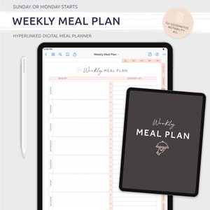 Digital Weekly Meal Plan, Undated Meal Planner, Hyperlinked Meal ...