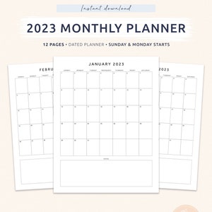 2023 Monthly Planner Printable, Monthly Calendar, Minimalist Calendar ...