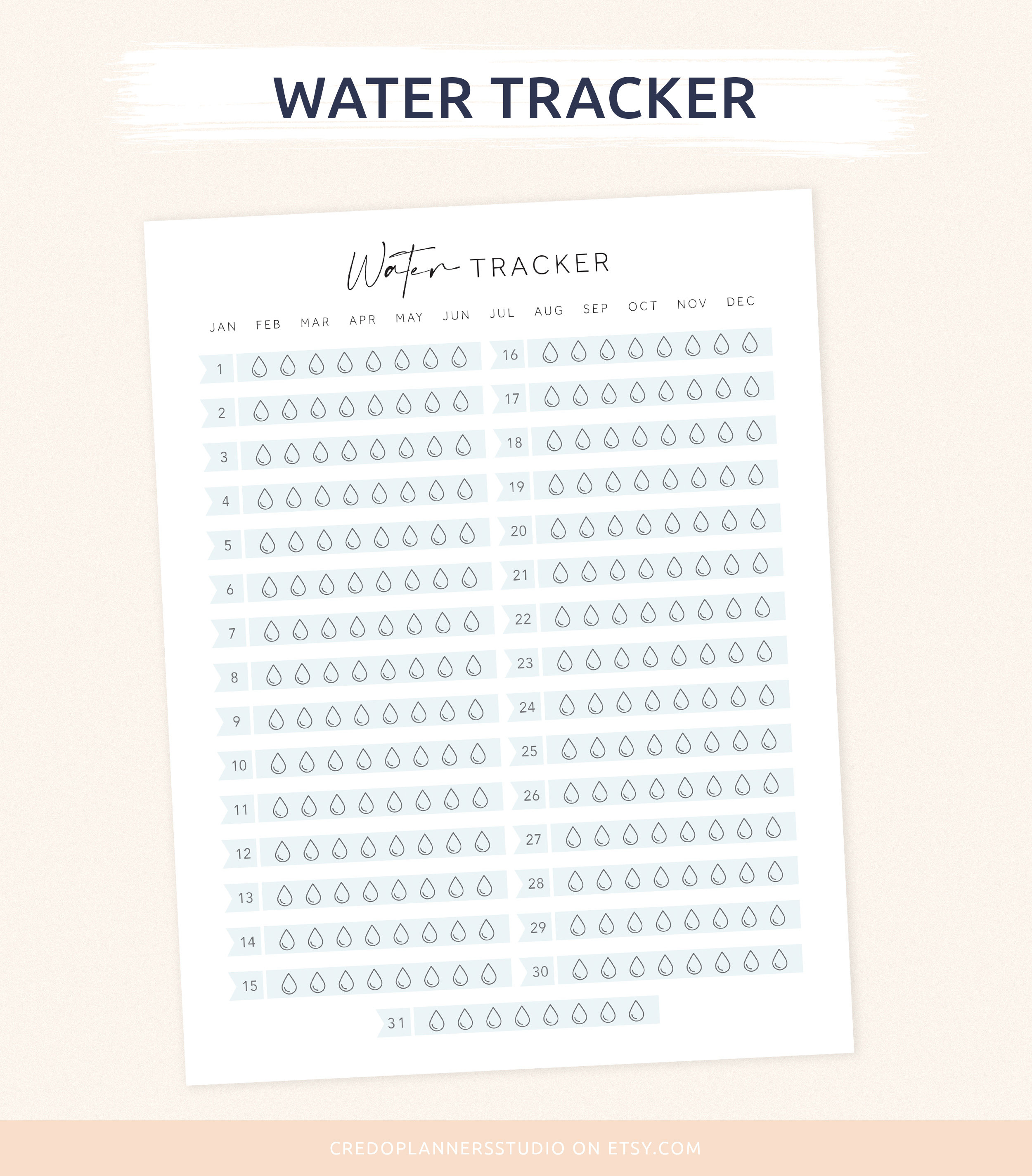 Water Tracker Printable, Water Log, Monthly Water Intake A4, A5, Letter ...