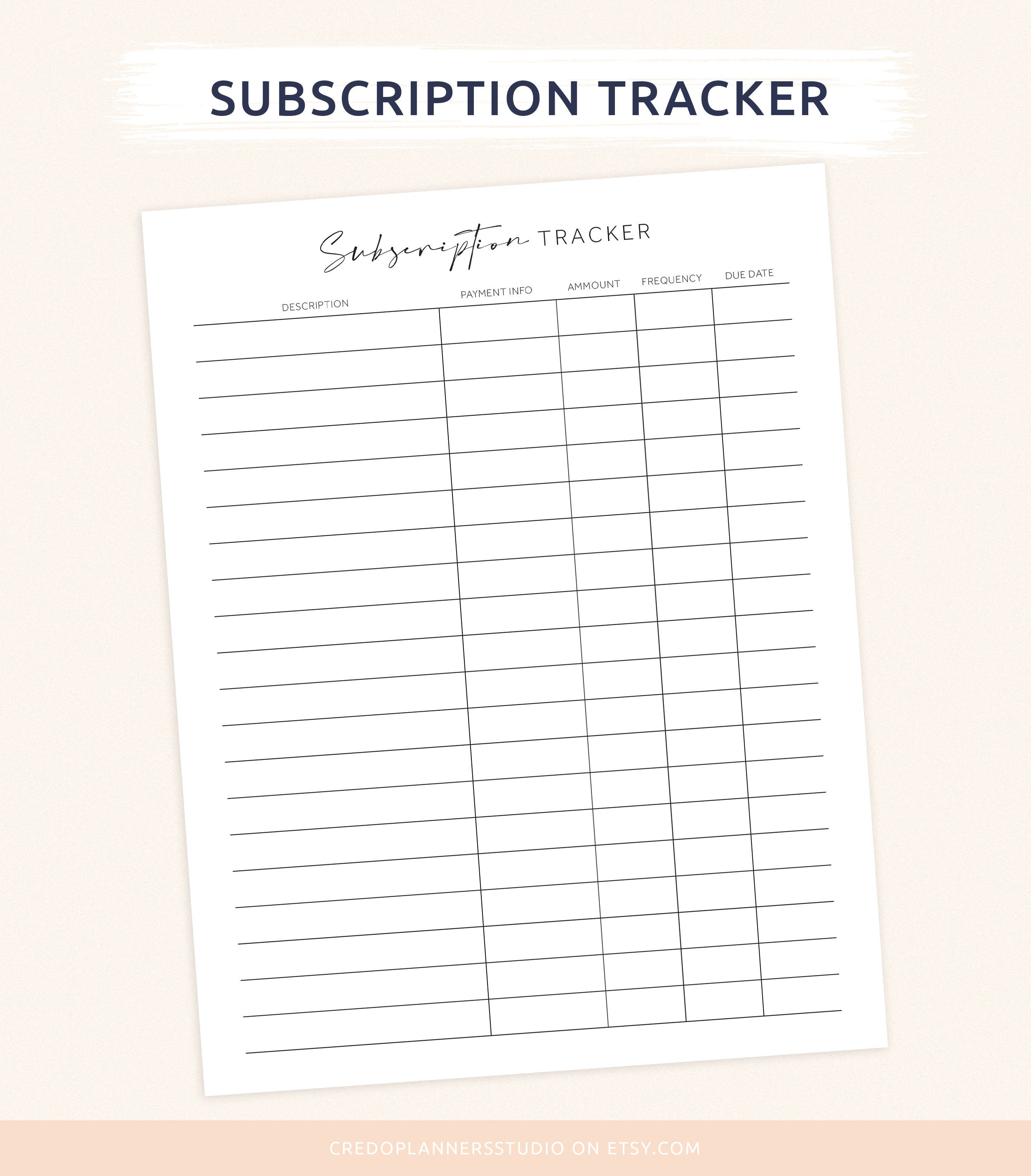 Subscription Tracker, Log Membership, Tracker Monthly Subscription ...