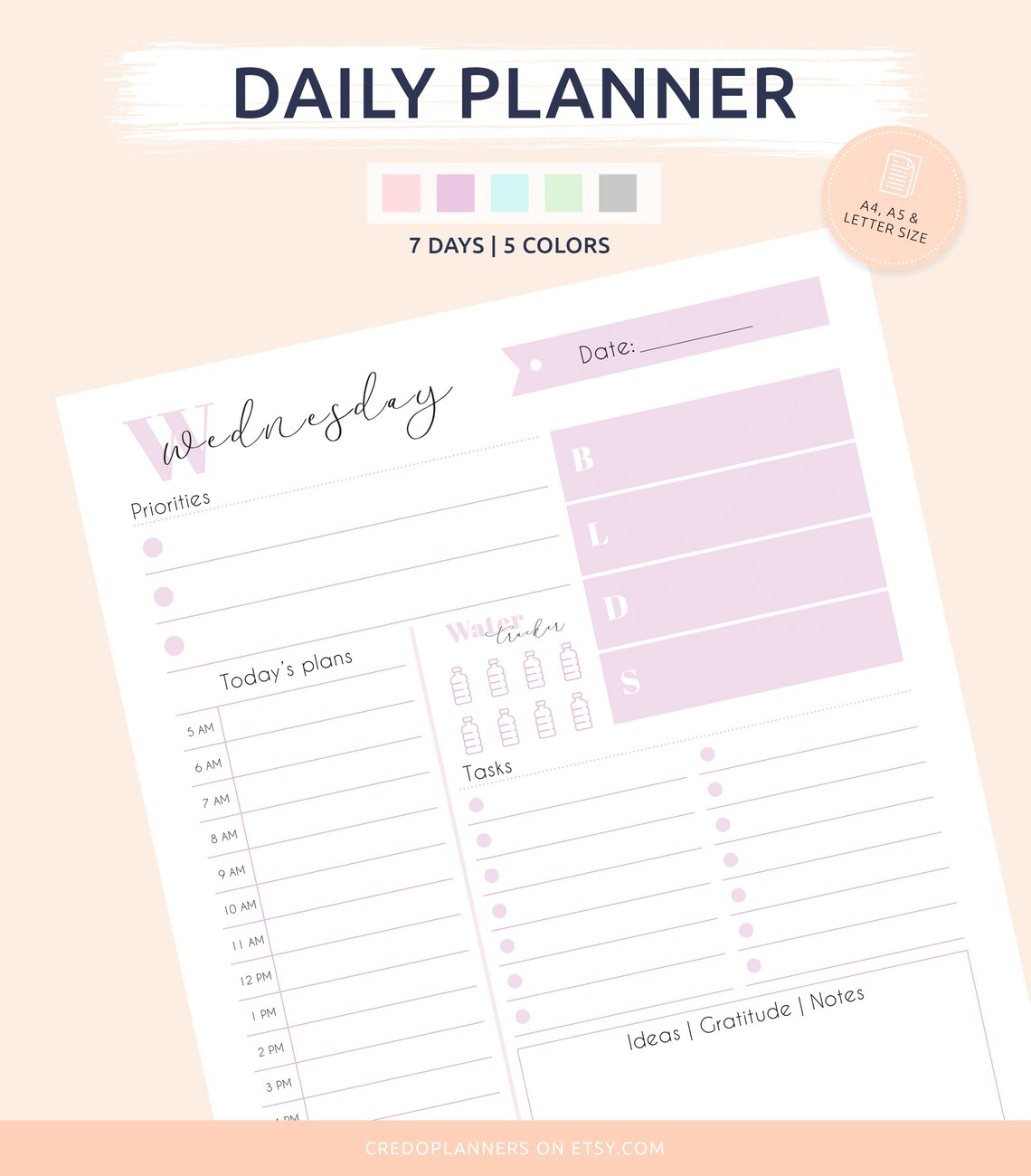 Daily Planner 7 Days A4 A5 & US Letter in 5 Colors - Etsy