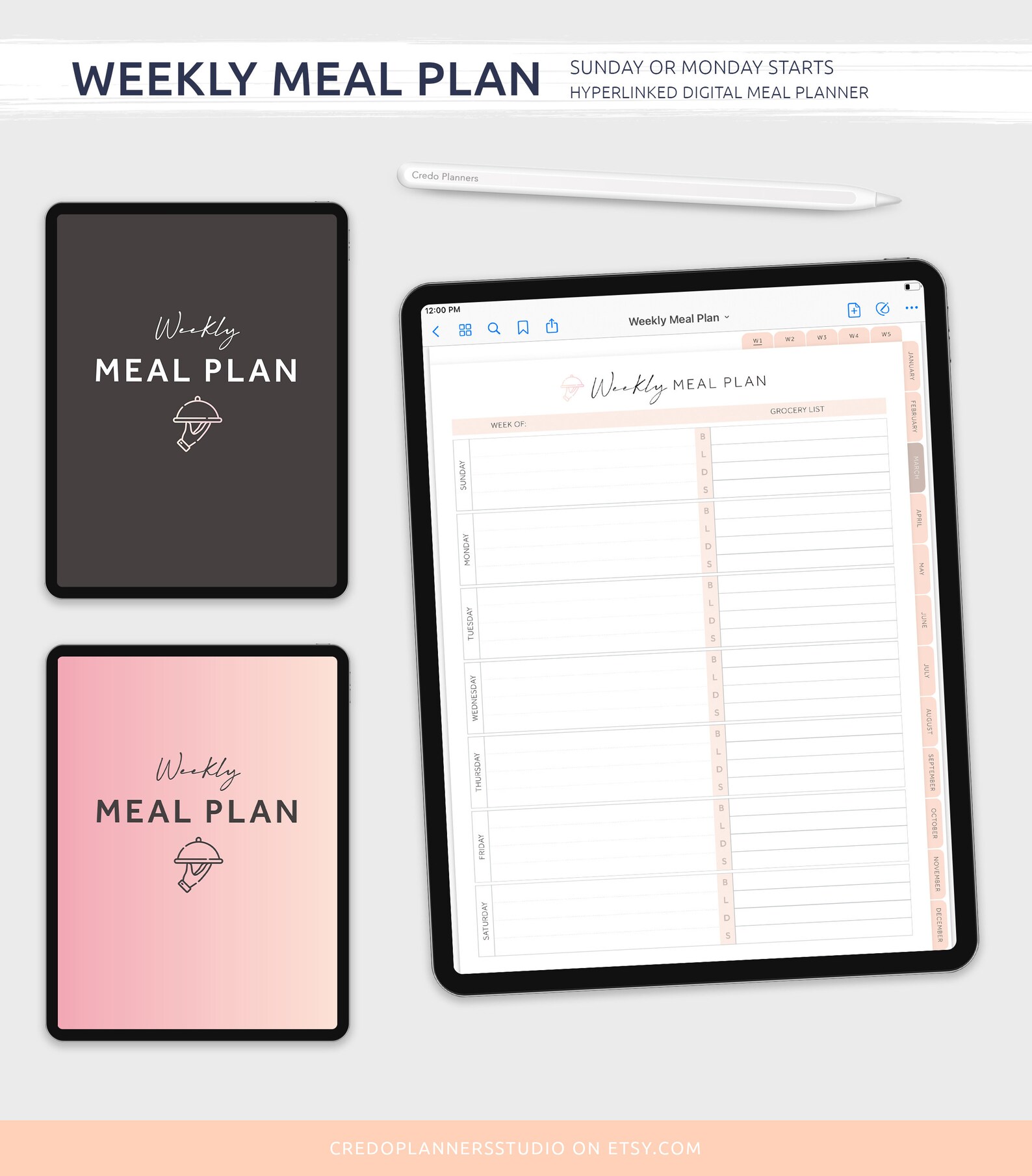 Digital Weekly Meal Plan, Undated Meal Planner, Hyperlinked Meal ...