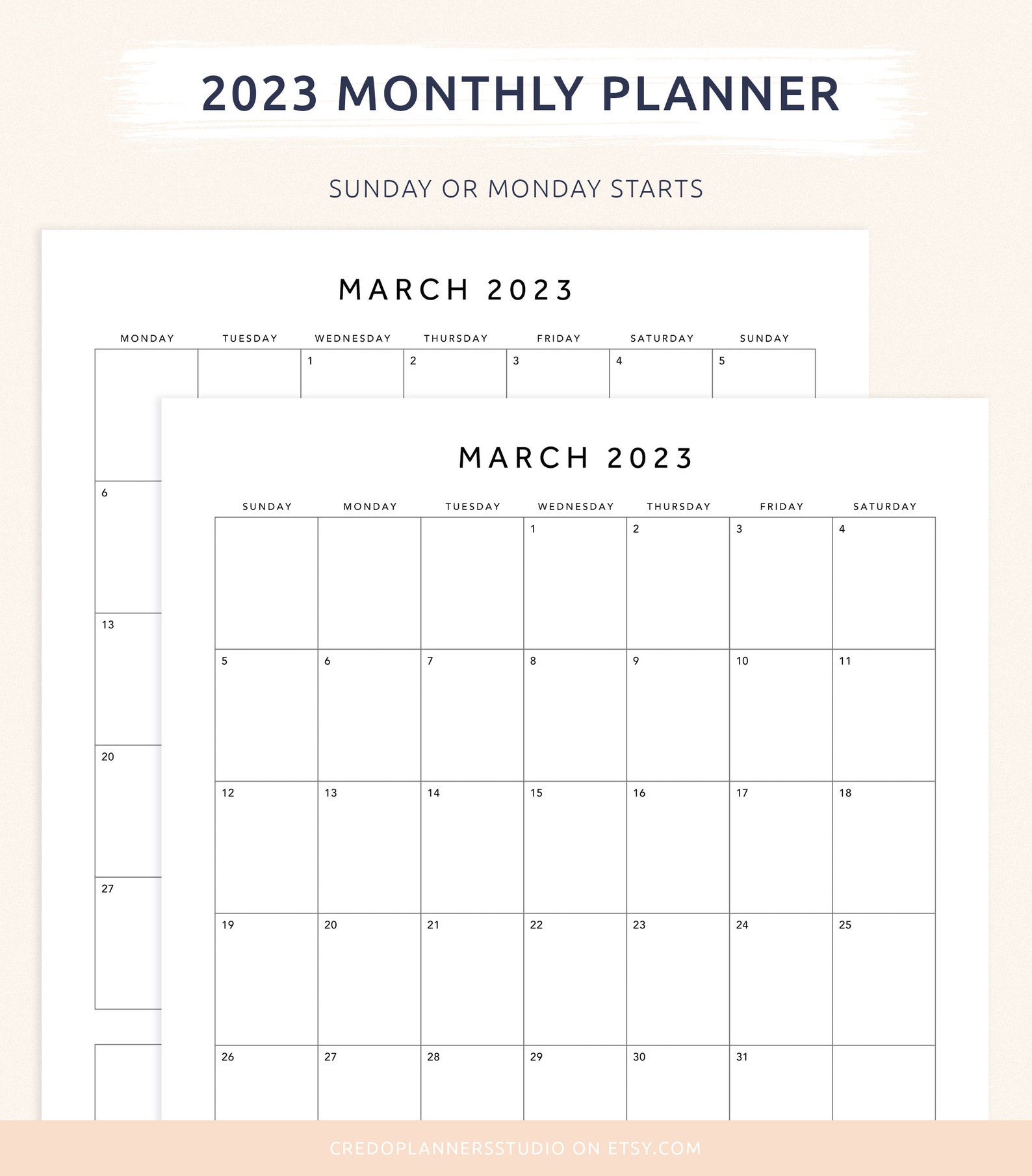 2023 Monthly Planner Printable, Monthly Calendar, Minimalist Calendar ...