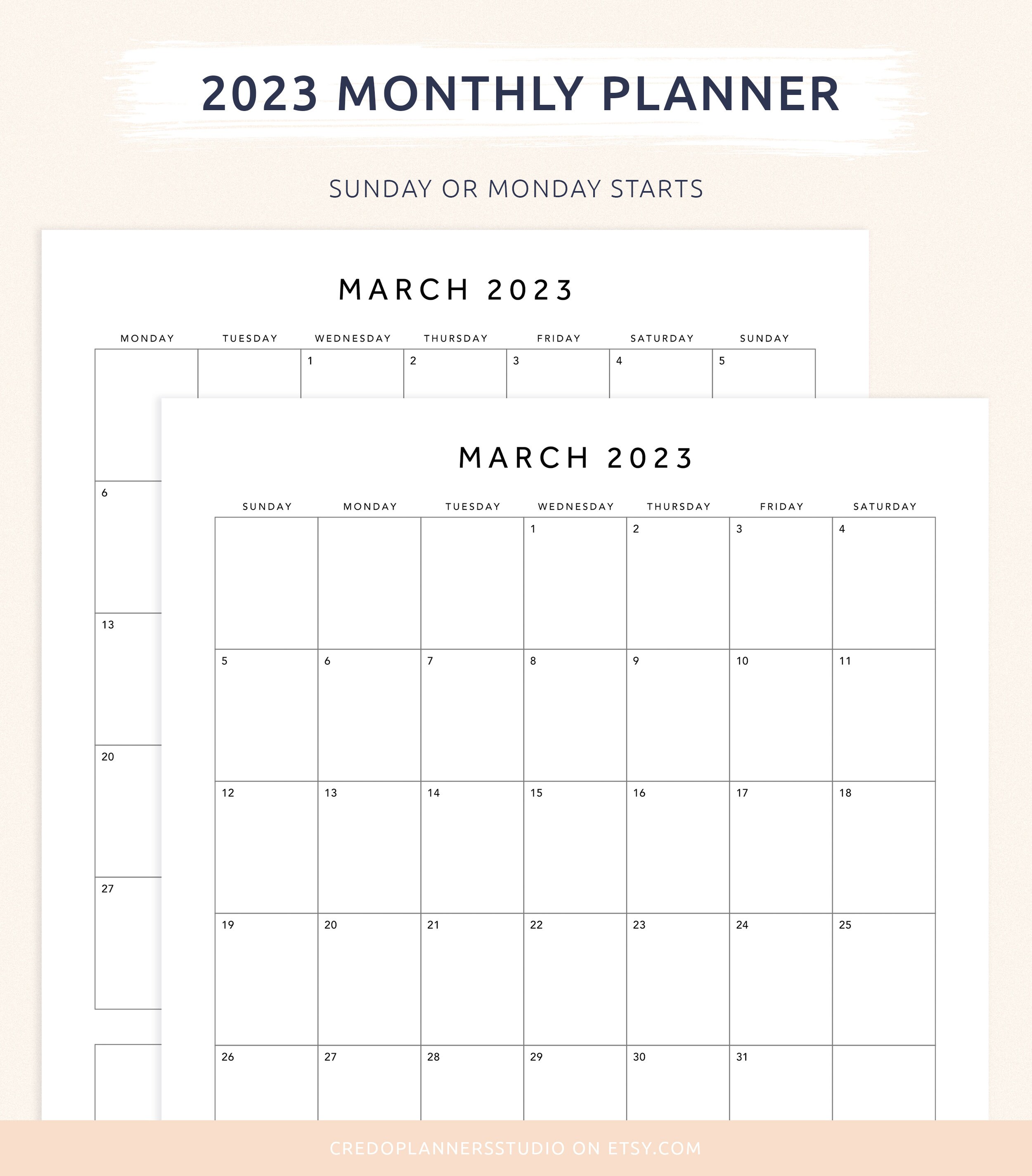 2023 Monthly Planner Printable, Monthly Calendar, Minimalist Calendar ...