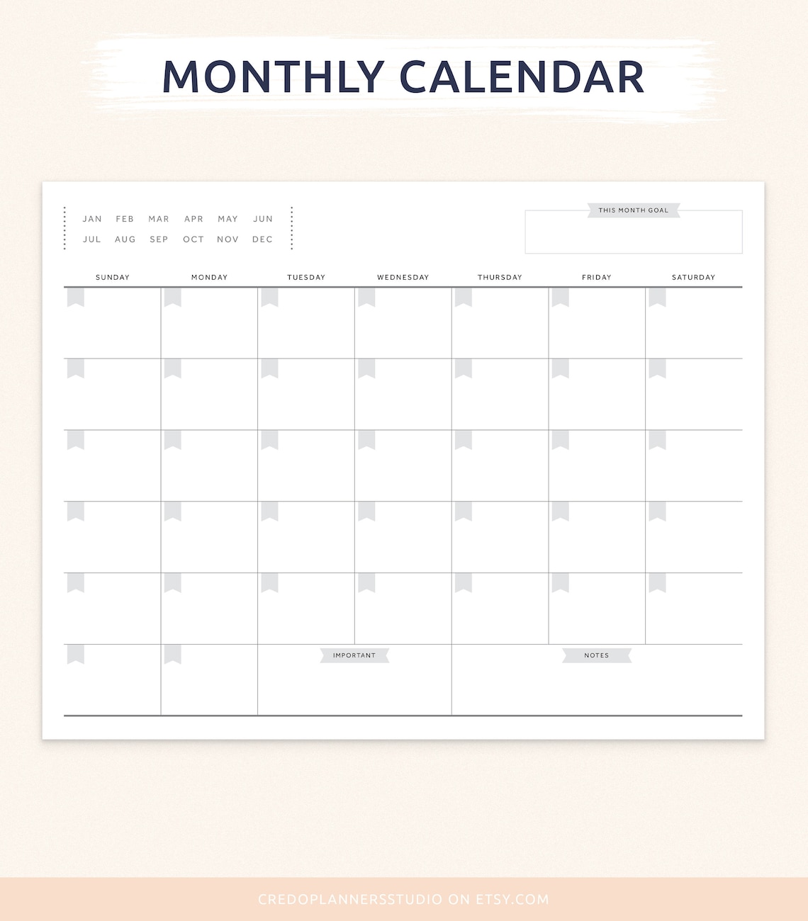 Monthly Calendar, Monthly Planner, A4, A5 & US Letter, Undated Calendar ...