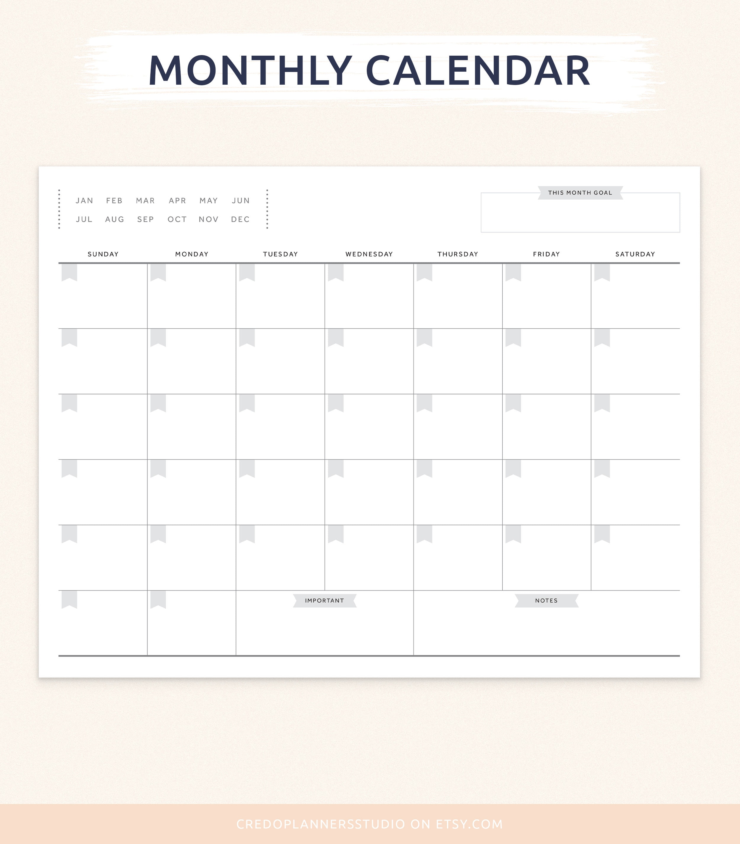 Monthly Calendar, Monthly Planner, A4, A5 & US Letter, Undated Calendar ...