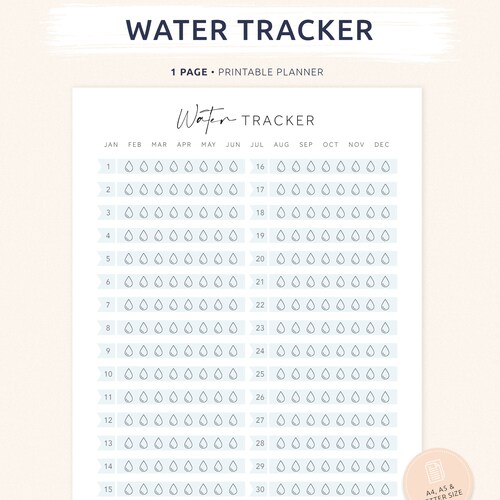 Water Tracker Printable Water Log Monthly Water Intake A4 - Etsy