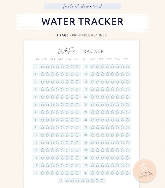 Water Tracker Printable Water Log Monthly Water Intake A4 | Etsy