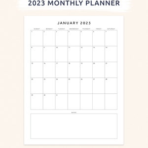 2023 Monthly Planner Printable, Monthly Calendar, Minimalist Calendar ...