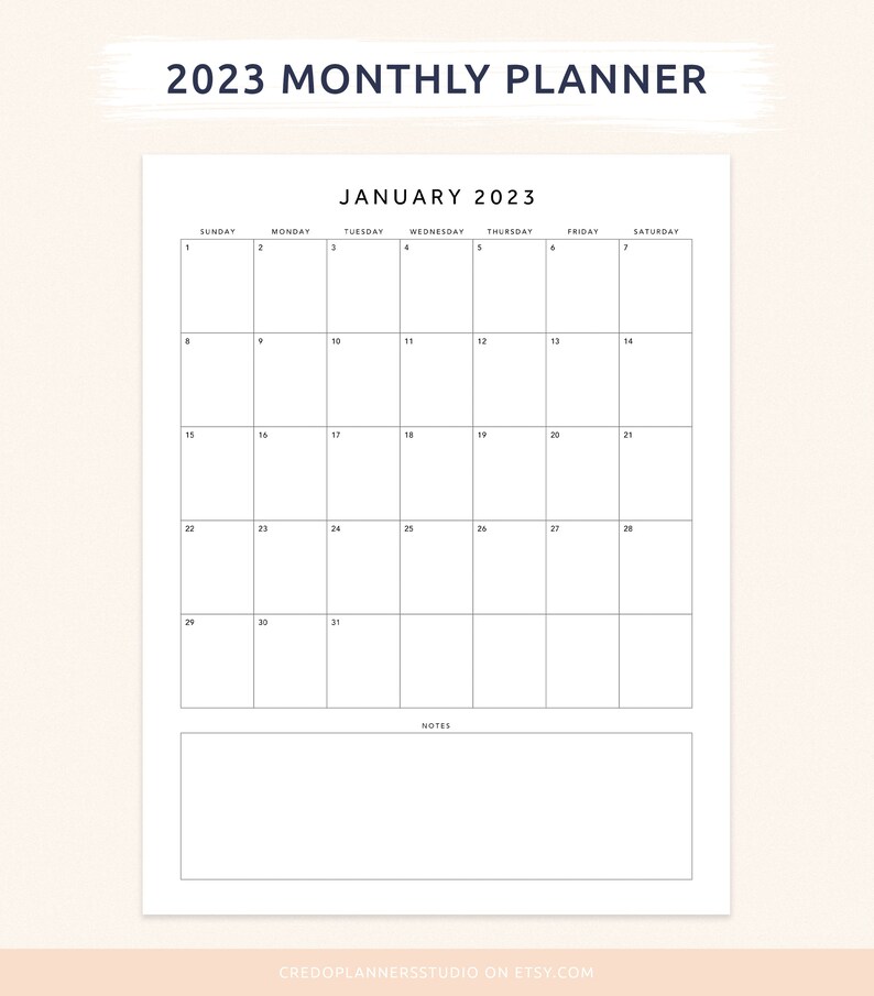 2023 Monthly Planner Printable, Monthly Calendar, Minimalist Calendar ...