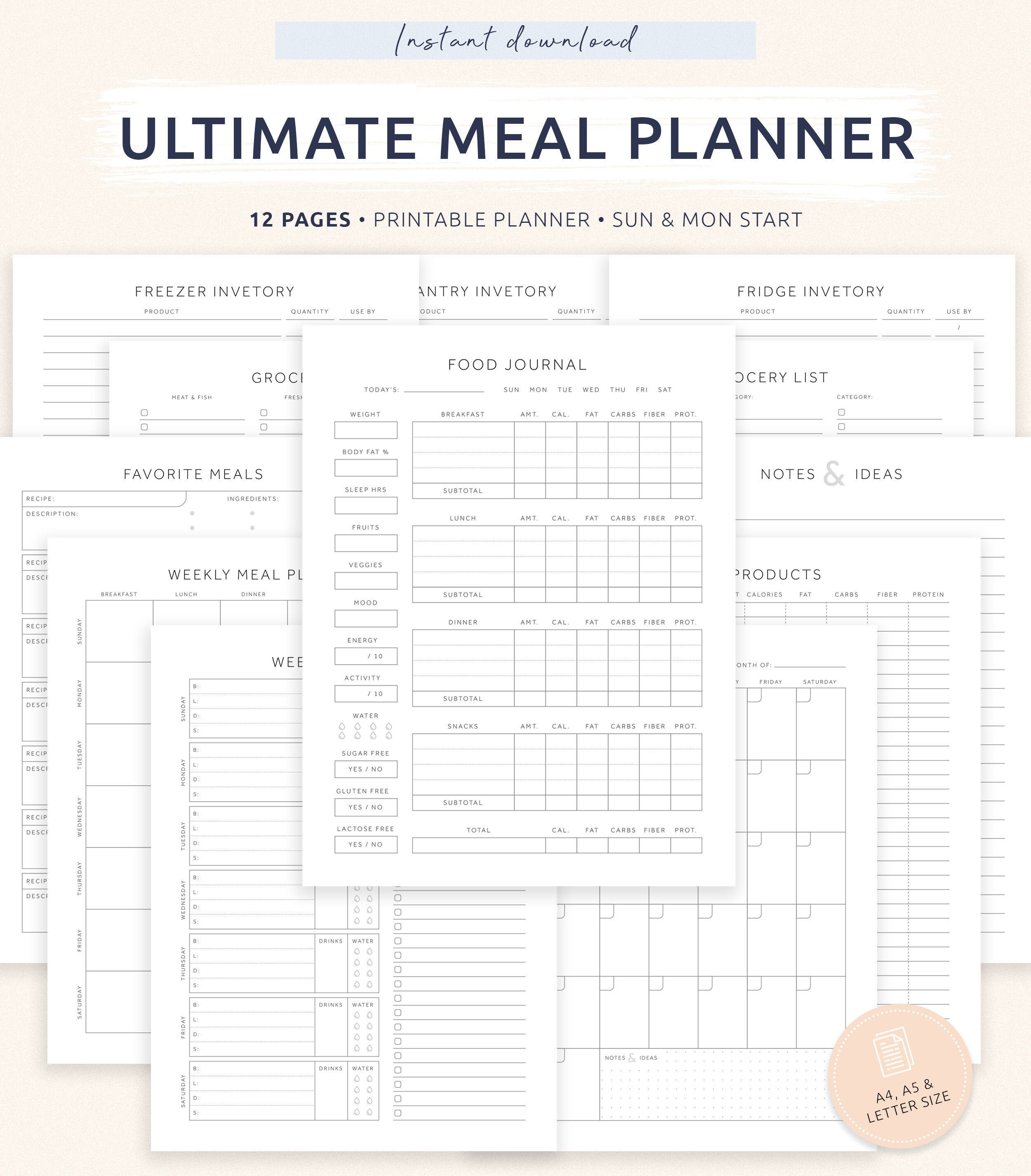 Ultimate Meal Planner, Printable Planner, Food Journal, Shopping ...