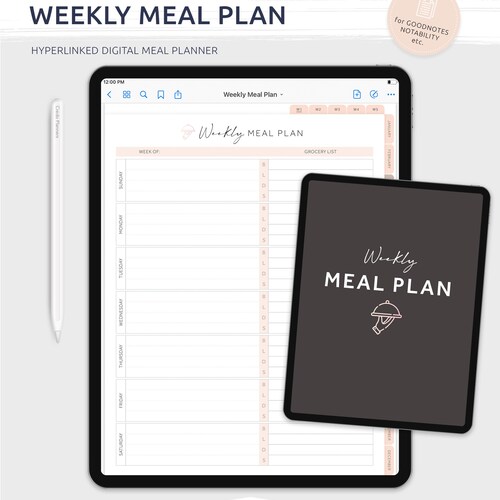 Digital Weekly Meal Plan Undated Meal Planner Hyperlinked - Etsy