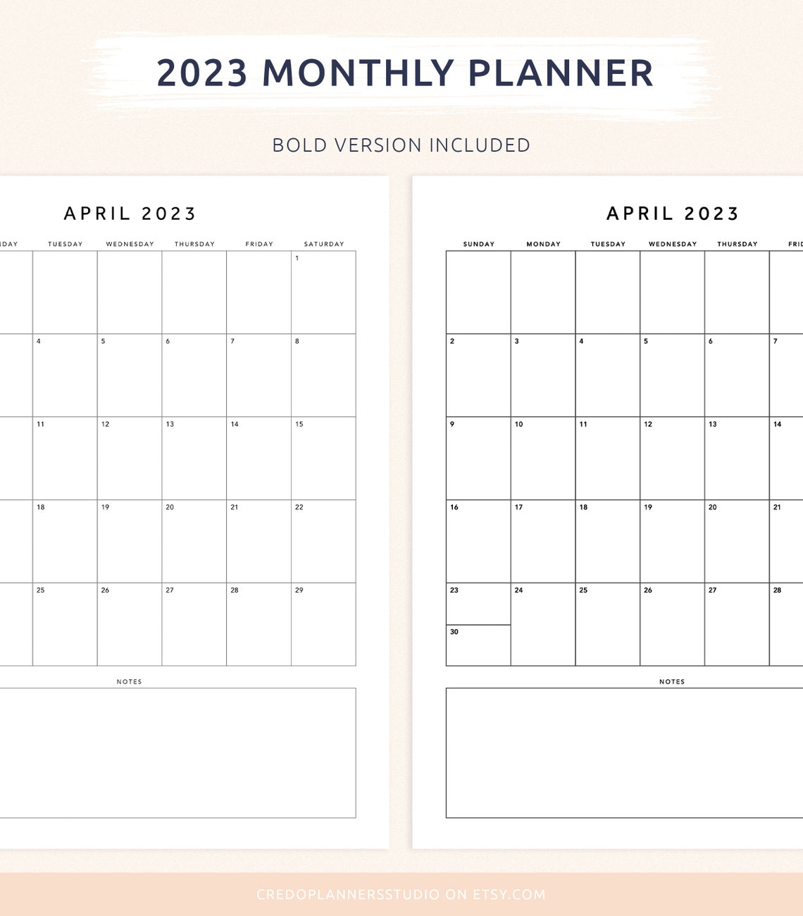 2023 Monthly Planner Printable, Monthly Calendar, Minimalist Calendar ...