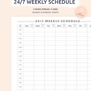 24/7 Weekly Schedule, Printable Weekly Timetable, Time Blocking ...