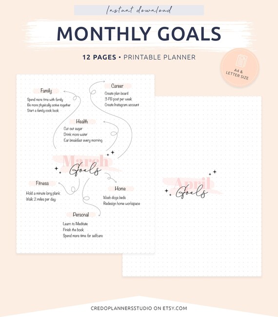 Monthly Goal Map Goal planner Monthly Goals Printable | Etsy