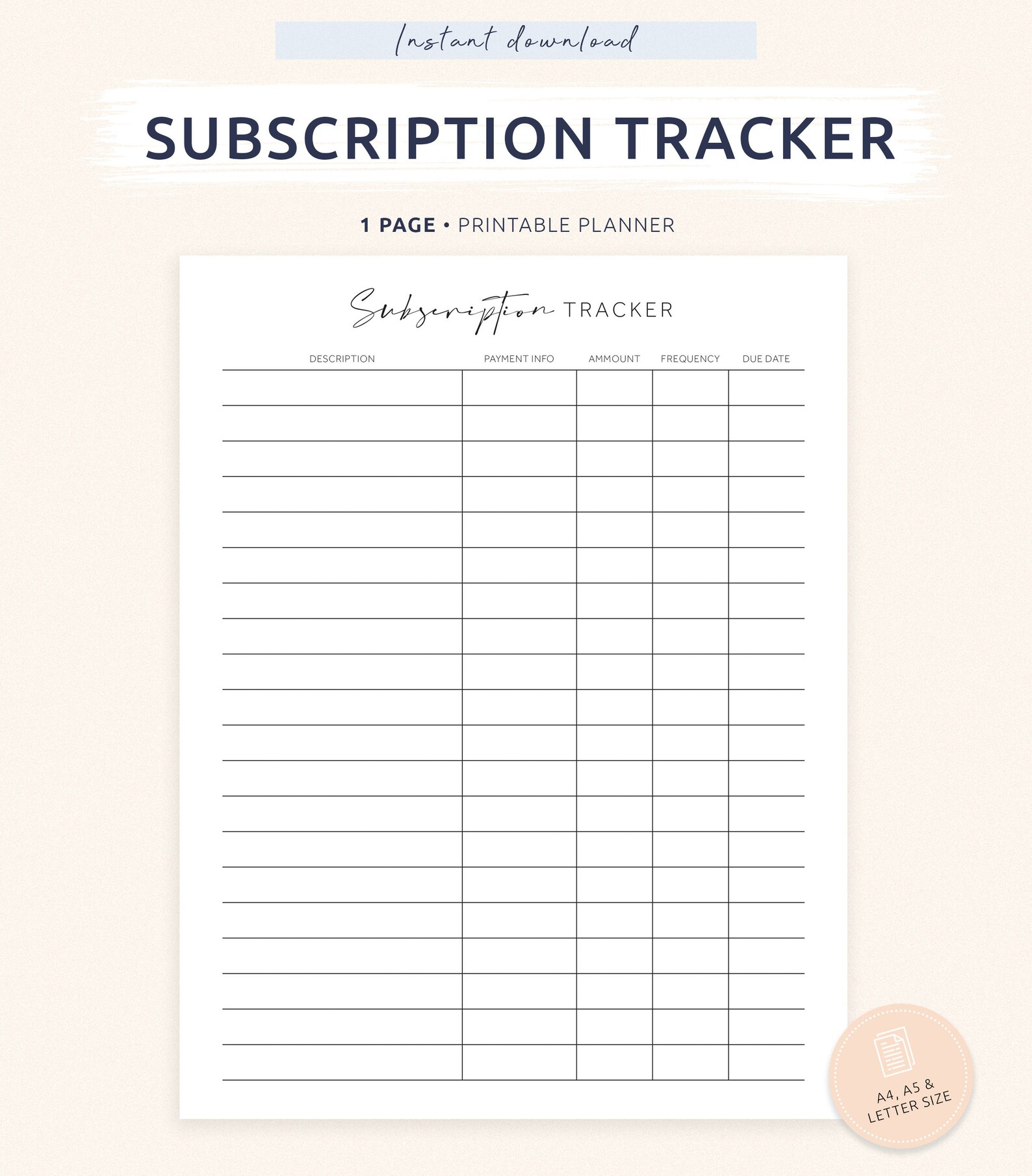 Subscription Tracker, Log Membership, Tracker Monthly Subscription ...