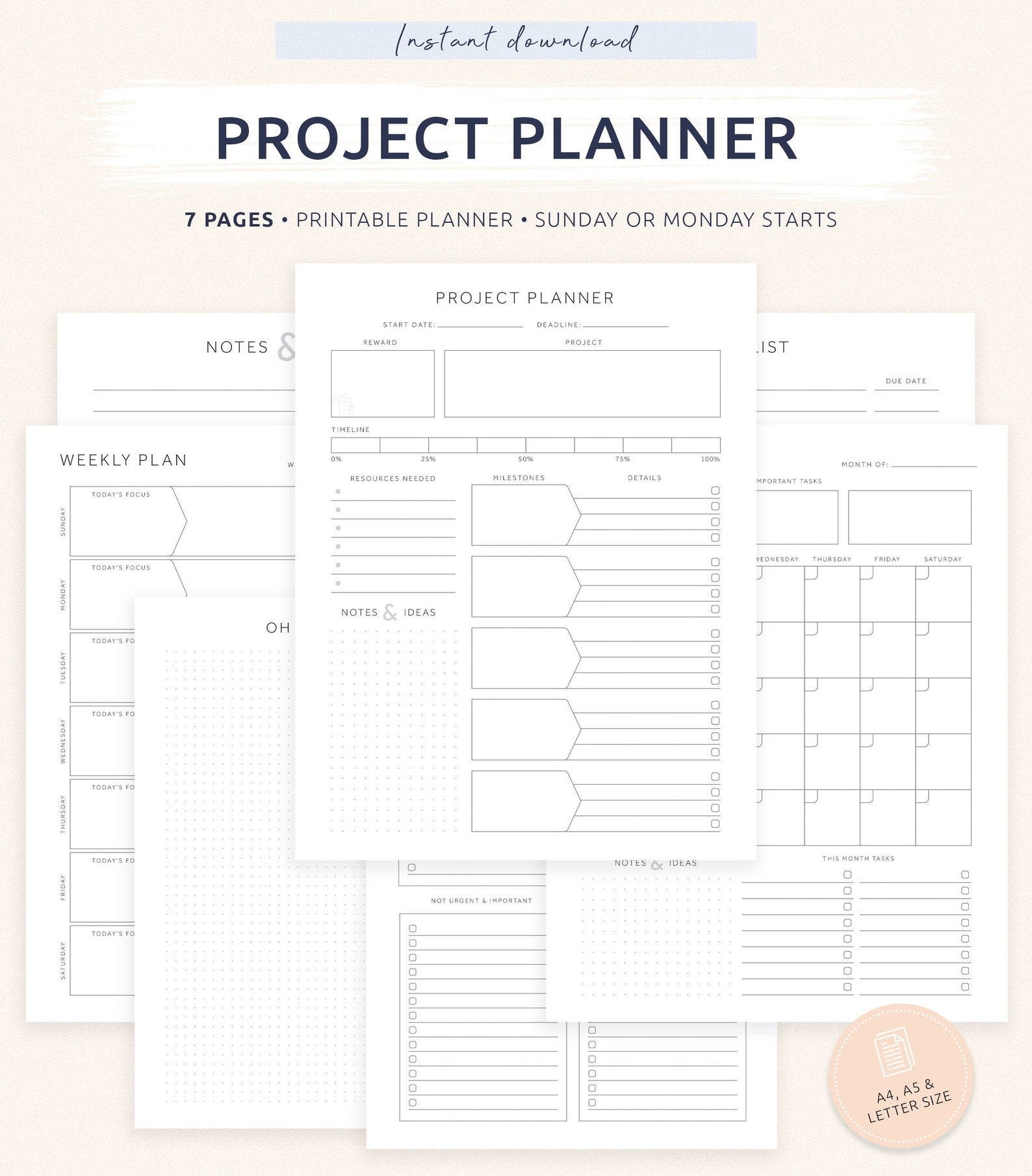 Project Planner, Printable, to Do List, Work Planner, Project Timeline ...