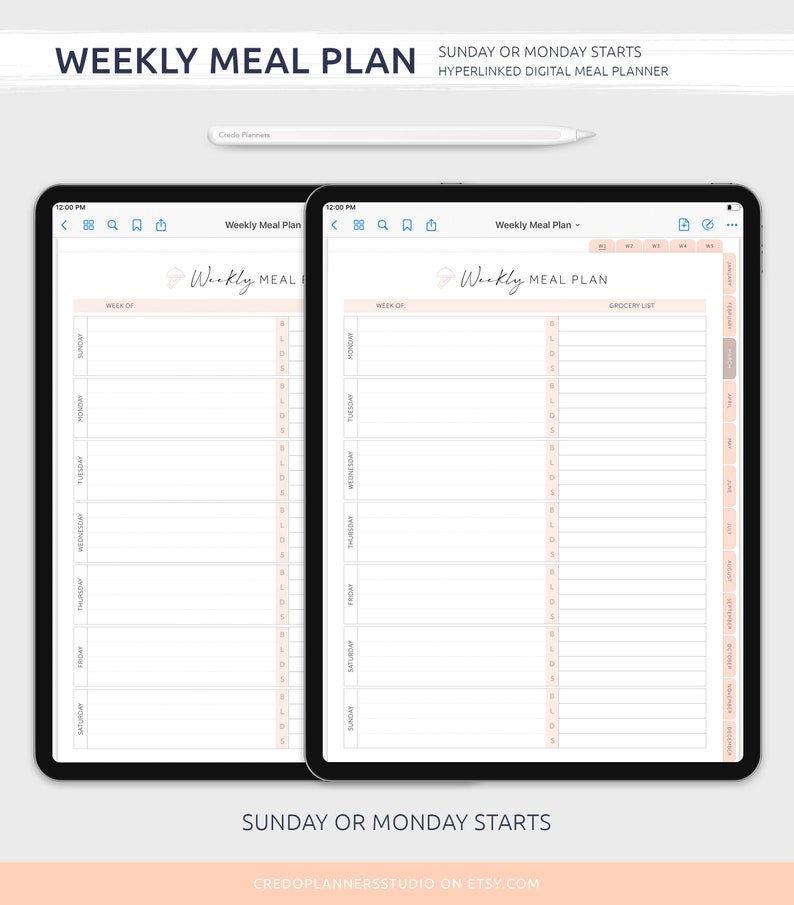 Digital Weekly Meal Plan, Undated Meal Planner, Hyperlinked Meal ...