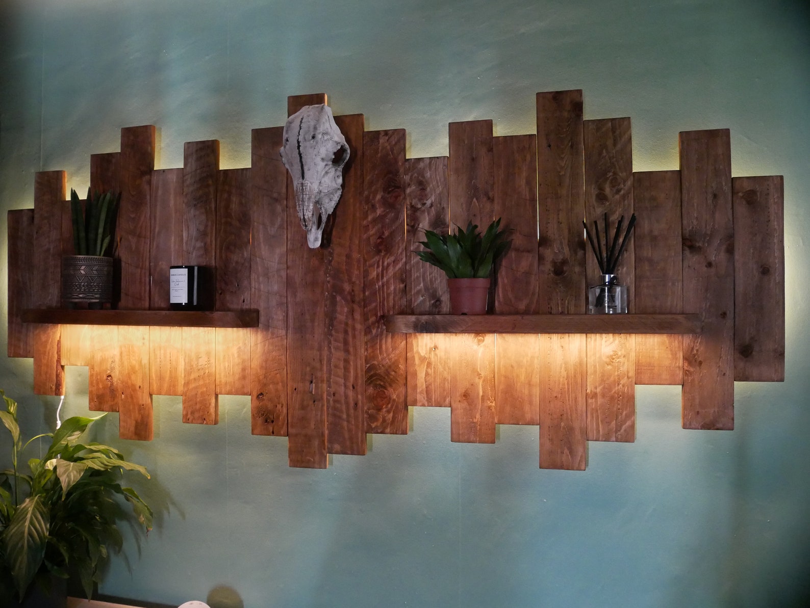 Handmade Reclaimed Wood LED Wall Panel With Shelves - Etsy UK
