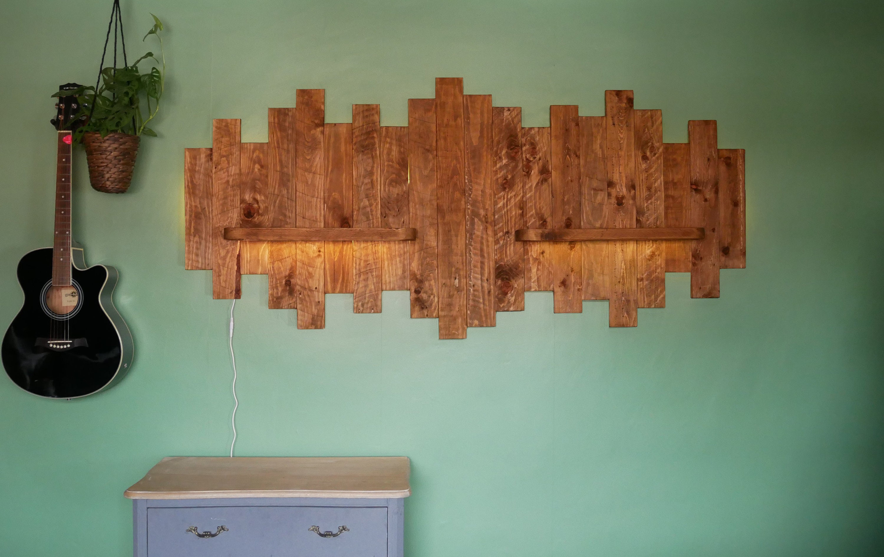 Handmade Reclaimed Wood LED Wall Panel With Shelves - Etsy UK